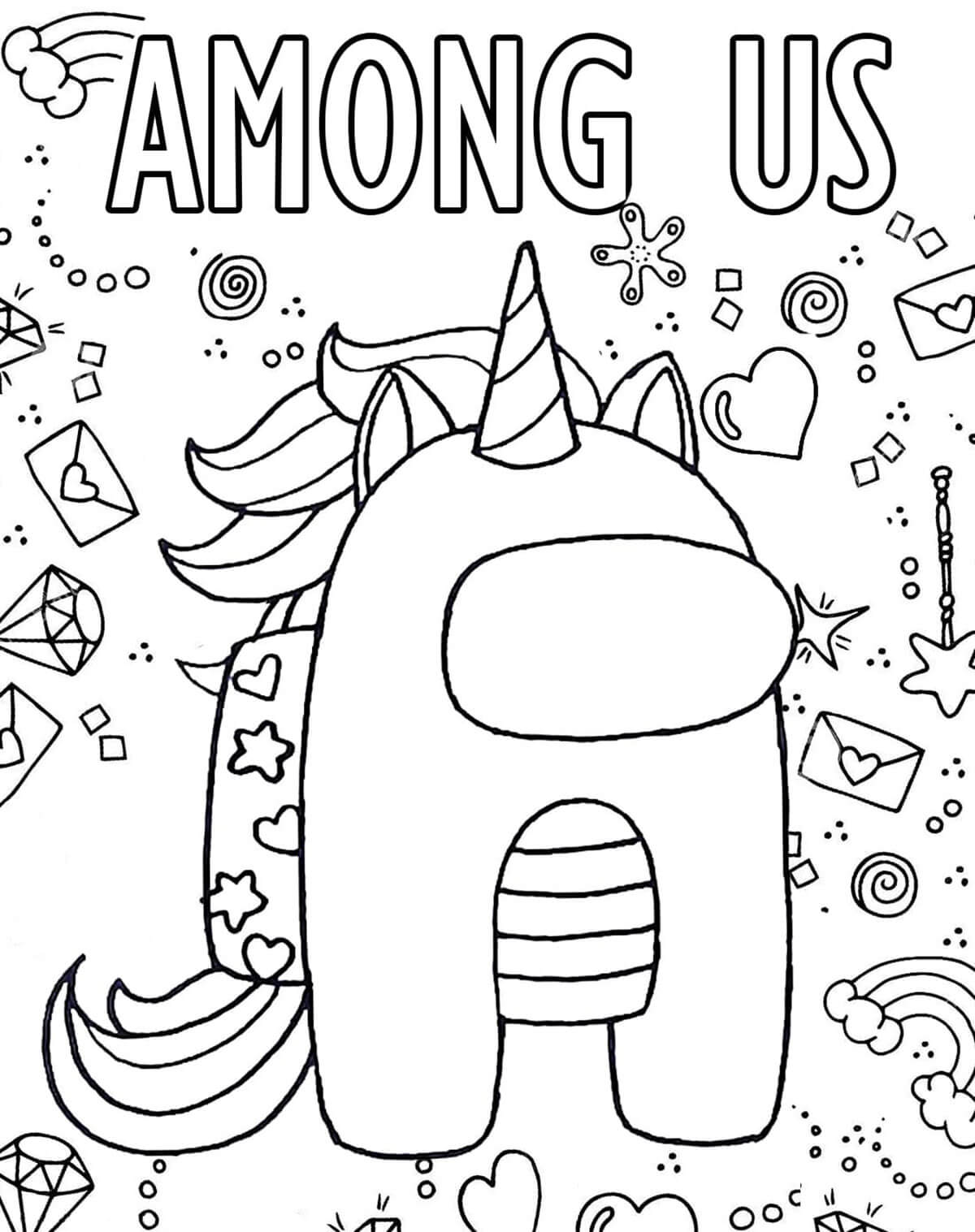 Among Us Unicorno da colorare. Scarica, stampa o colora subito online!