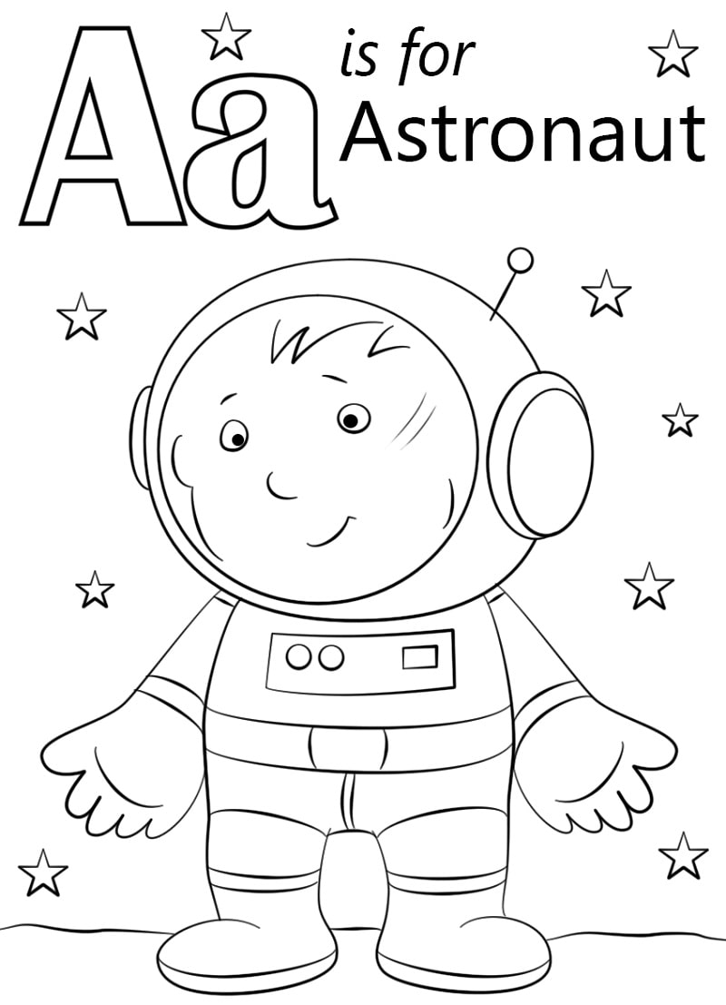 Astronauta Lettera A da colorare. Scarica, stampa o colora subito online!