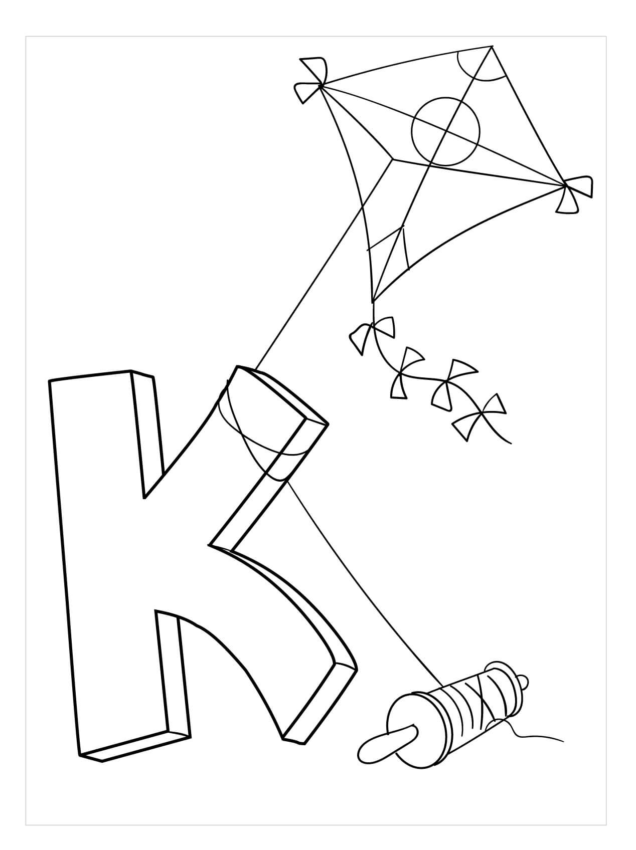 Lettera K con Cometa da colorare. Scarica, stampa o colora subito online!