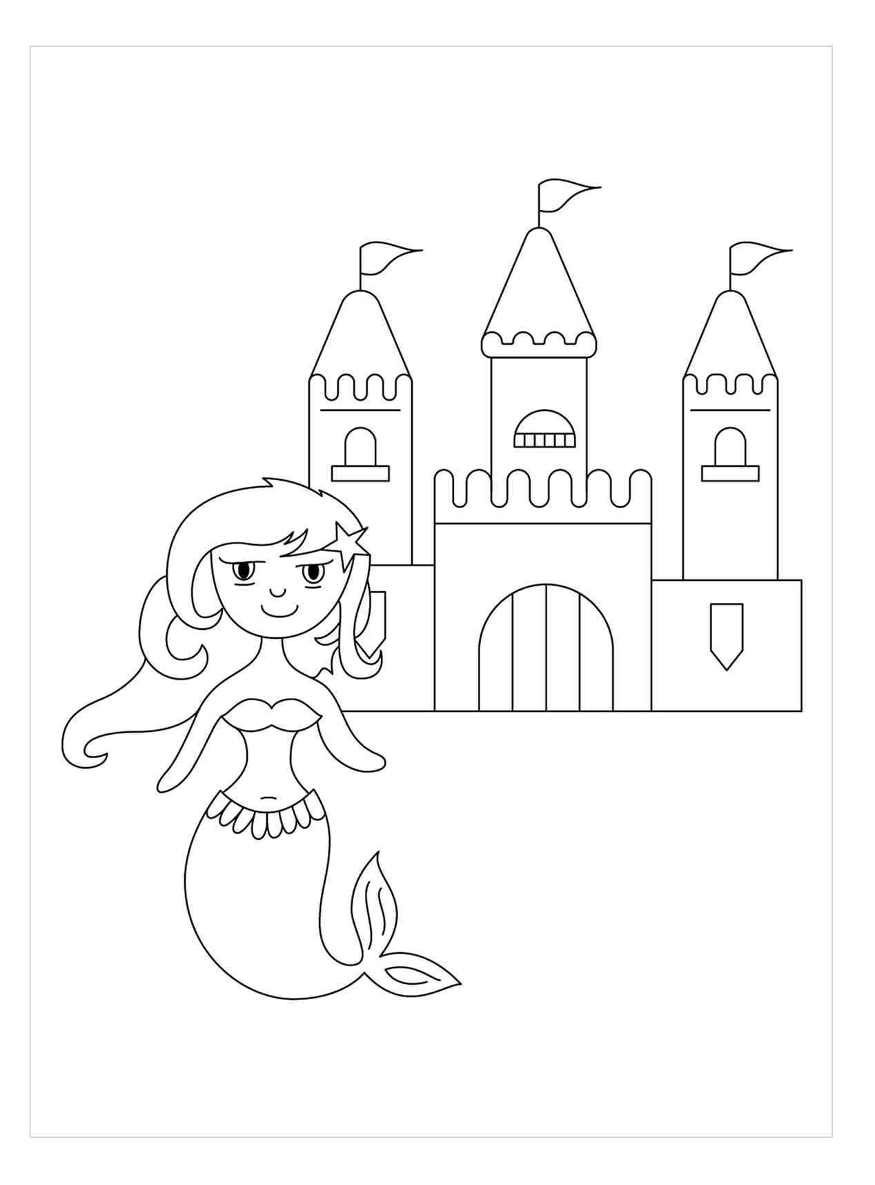 Sirena con Castello da colorare. Scarica, stampa o colora subito online!