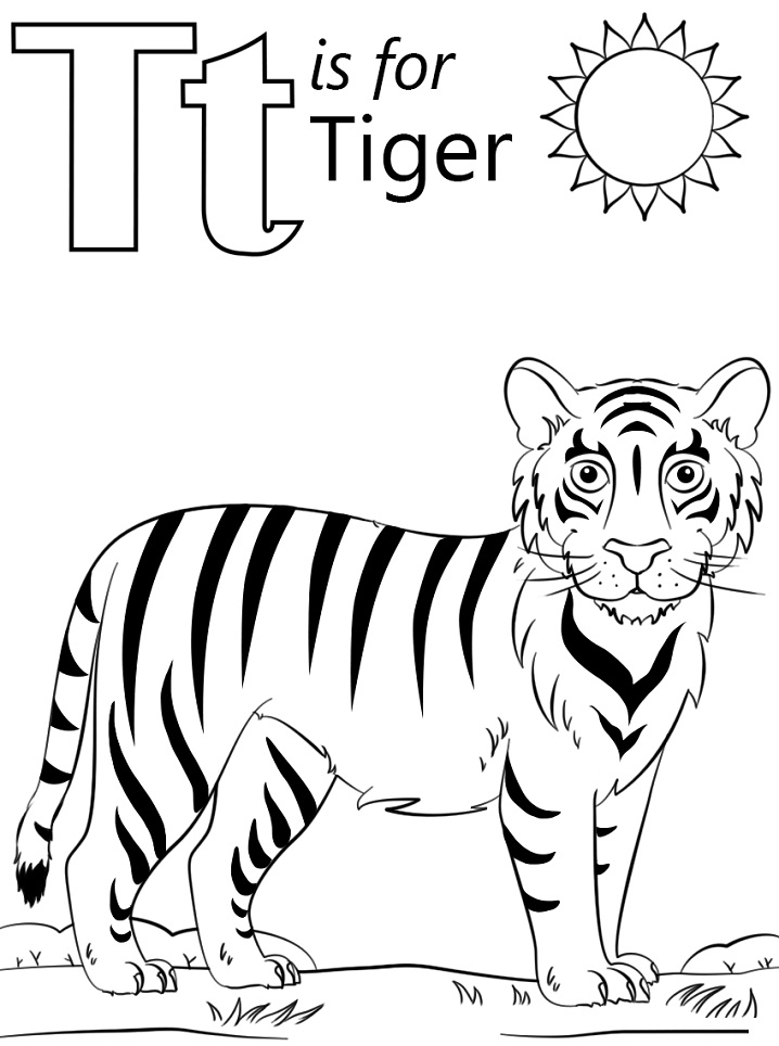 Tigre Lettera T da colorare. Scarica, stampa o colora subito online!