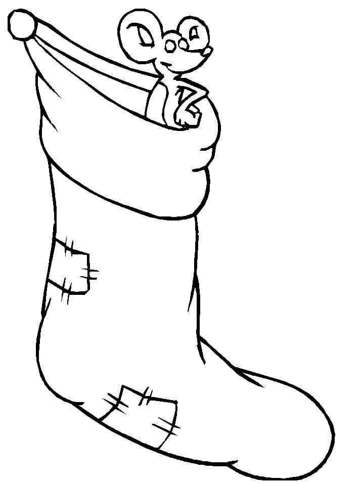 Topo calza di Natale da colorare. Scarica, stampa o colora subito online!